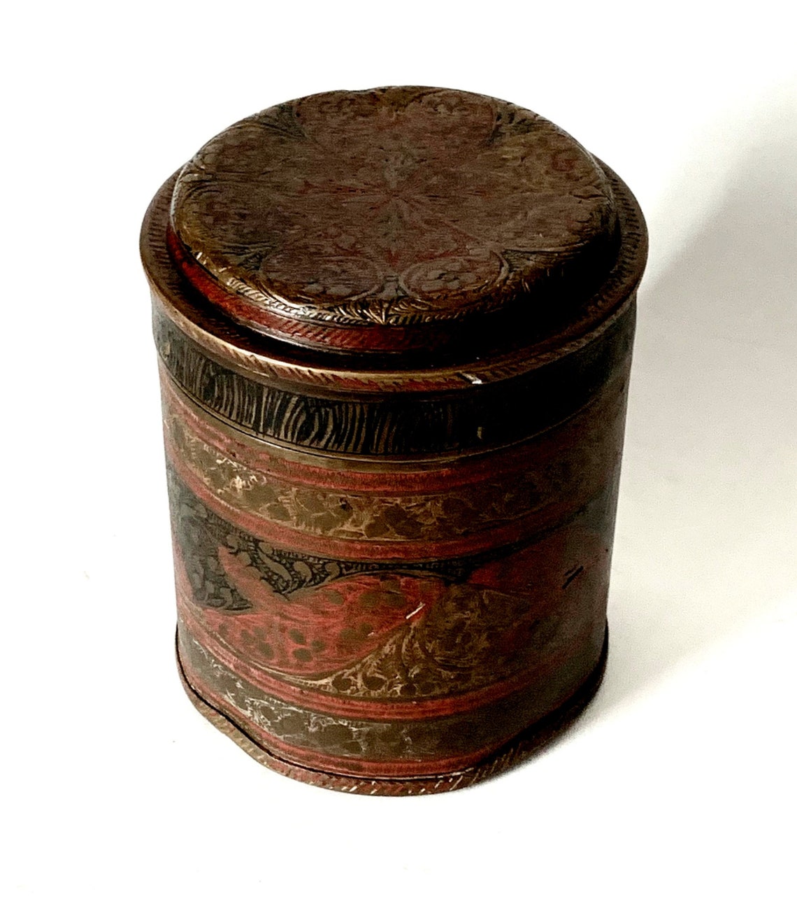 Engraved Enamel Brass Lidded Container Vintage Indian Brass - Etsy