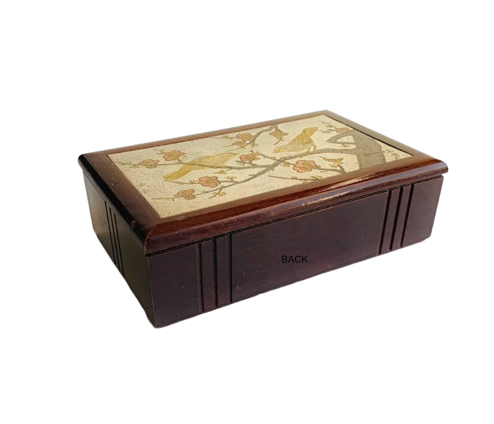 Vintage Asian Music Box Wood and Pressed Metal Top Bird Music - Etsy