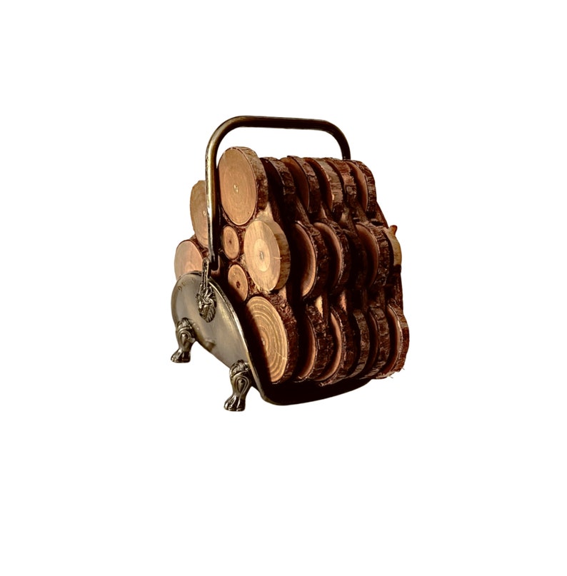 7 Pc Wooden Coaster Set Wooden Log Coasters With Pewter - Etsy