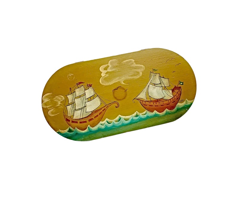 Nautical Wood Box, Vtg Clipper Ship Painted Box With Lined Storage - Etsy