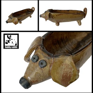 Dog Art Pottery Planter, Dog Art Pottery Cracker Holder, Dachshund Dog ...