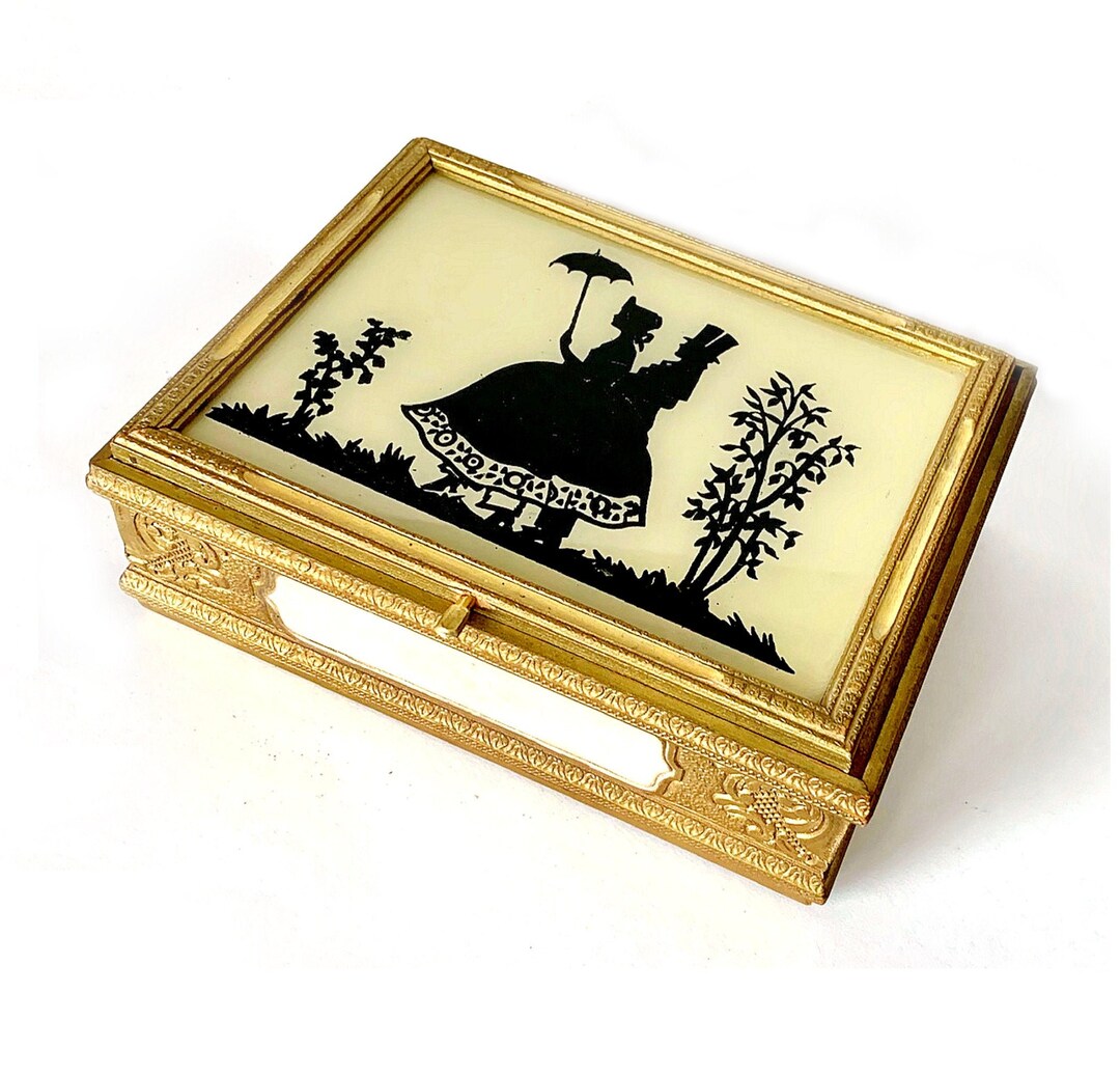 Vintage Lovers Box, Silhouette Lovers Jewelry Box, Lovers Trinket Box ...