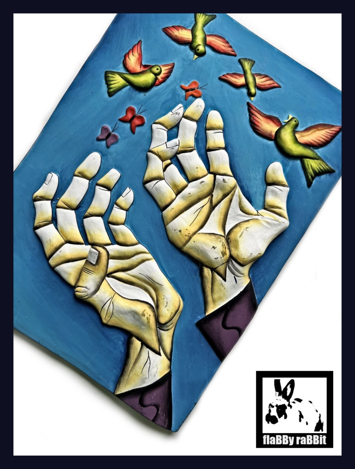 Kiln Fired Art Plaque Vintage Hands Birds Stoneware Pottery - Etsy