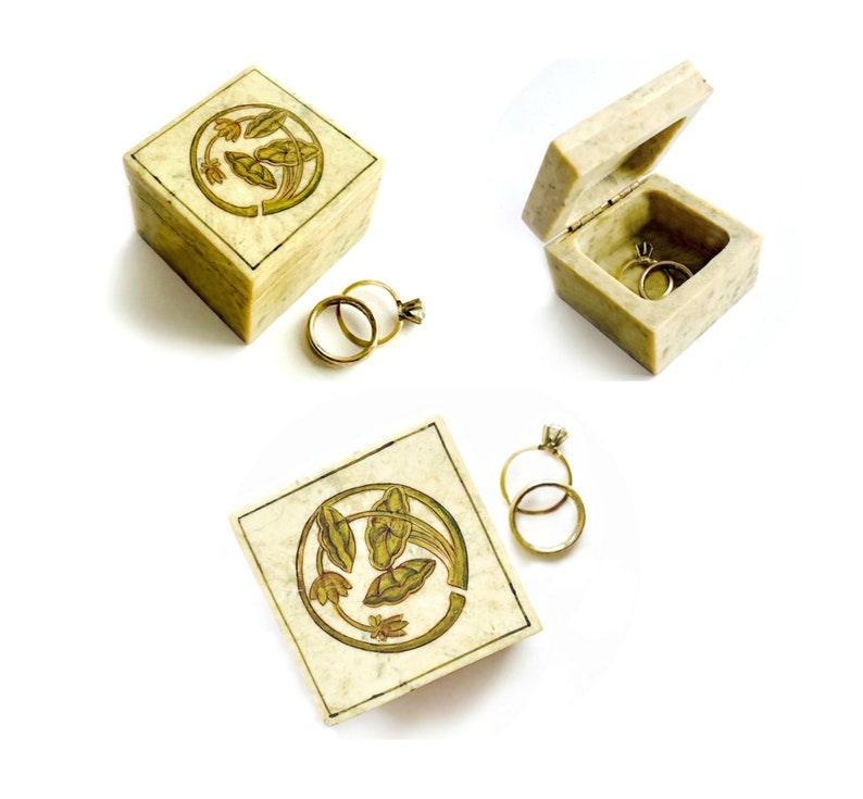 Stone Lily Pad Ring Box, Stone Lotus Box, Inlay Stone Ring Box, Stone ...