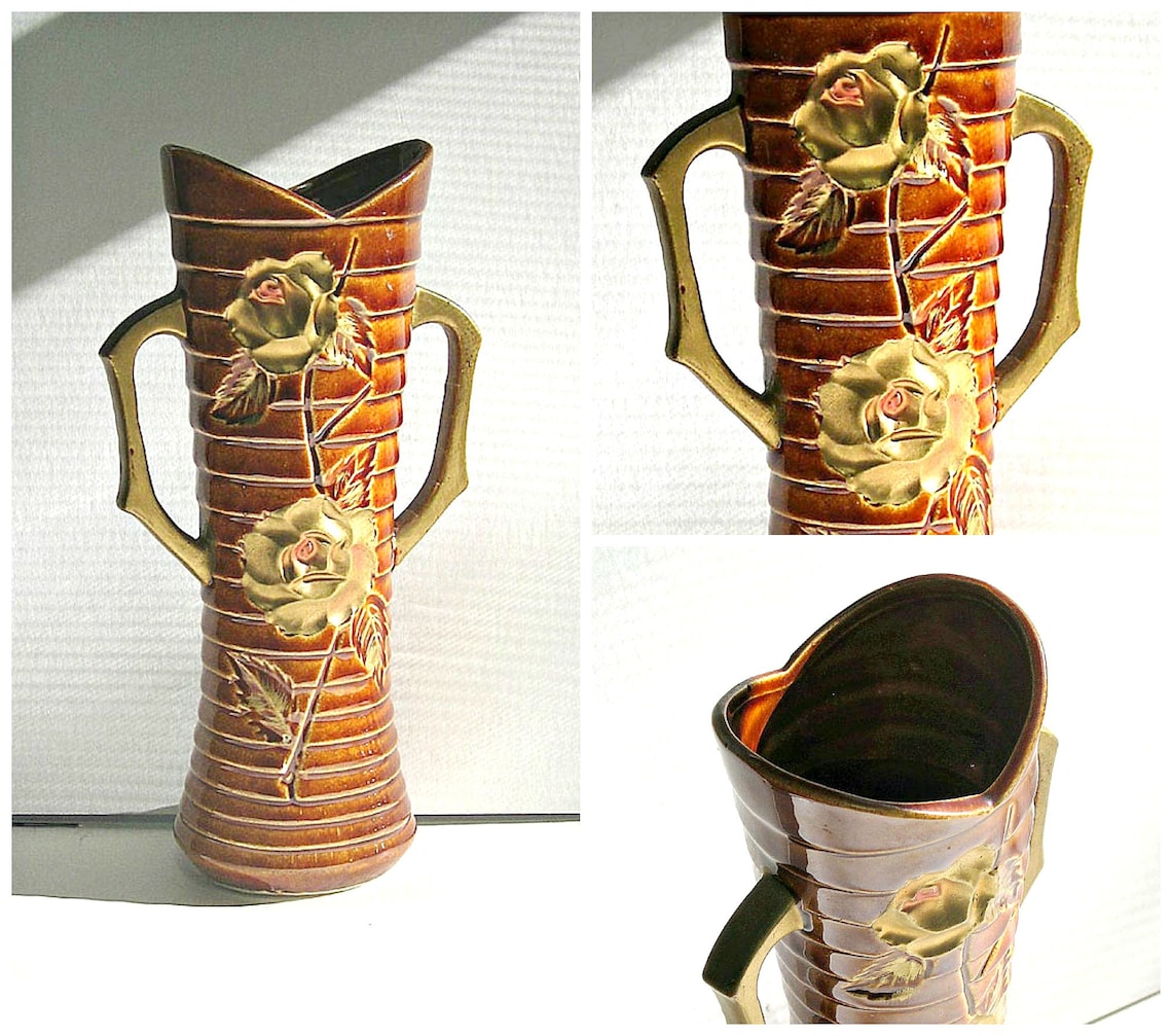 GORGEOUS Enesco Vase Vintage Gold Roses Vintage Enesco Vase - Etsy