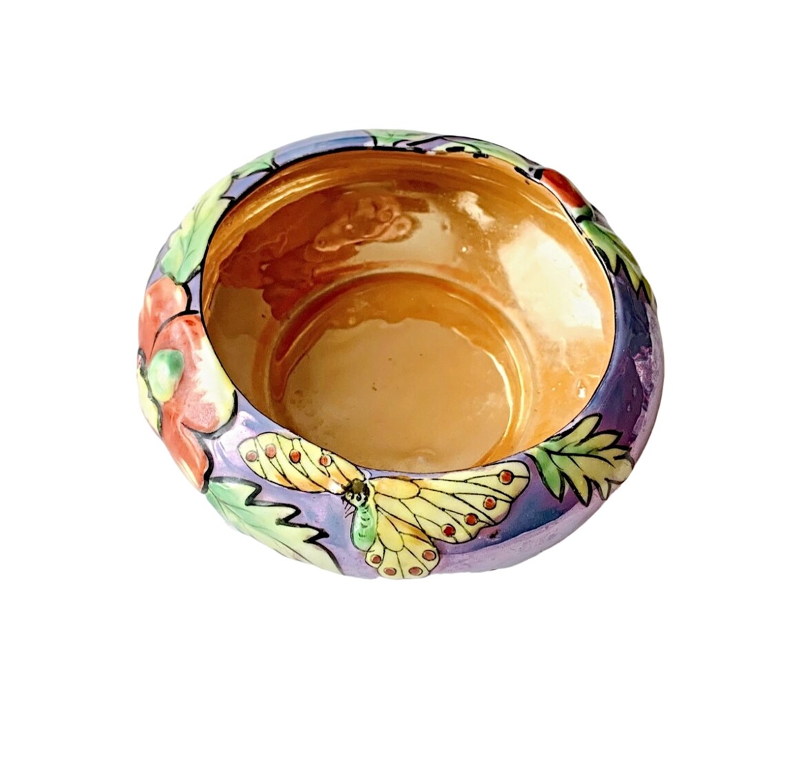 Japan Lusterware Bowl Orange Blue Lusterware Floral Moth | Etsy