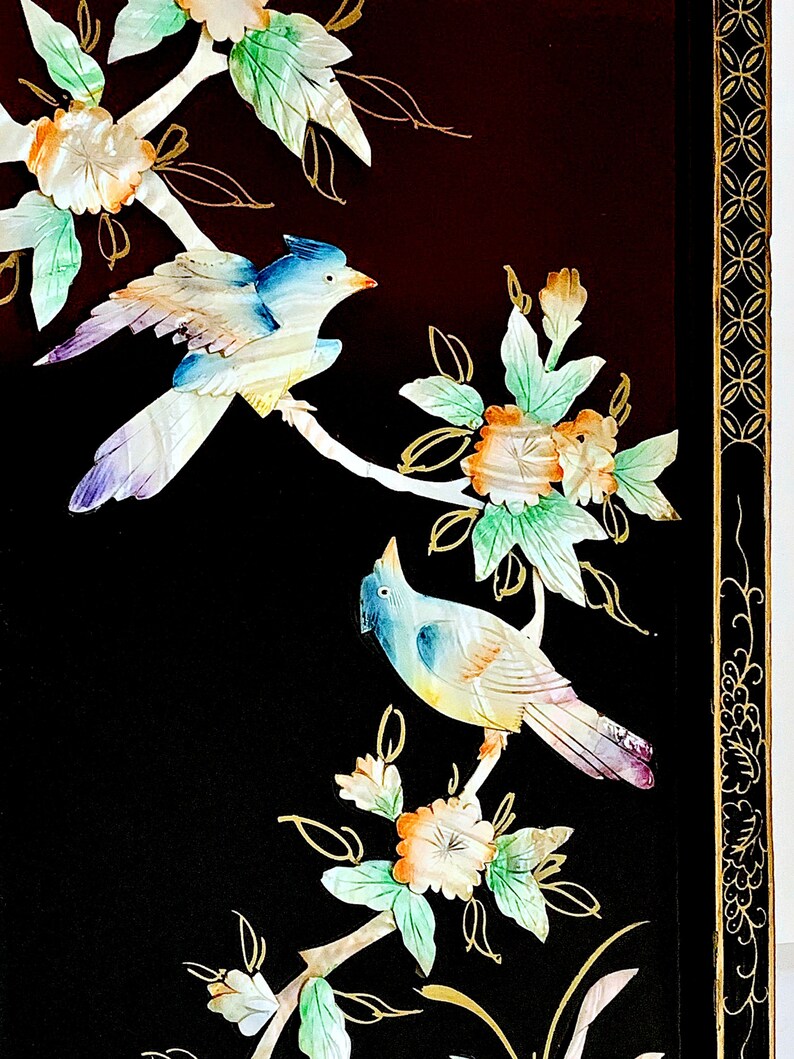 Asian Shell Lacquer Bird Wall Decor Asian Bird Art Framed | Etsy