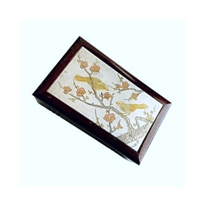 Vintage Asian Music Box Wood and Pressed Metal Top Bird Music - Etsy