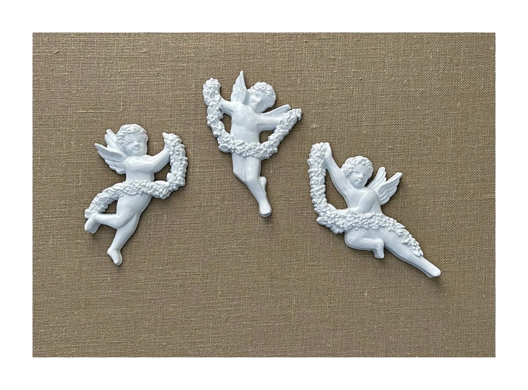 White Cherubs Wall Decor, Three White Angels, Syroco Cherub Set ...