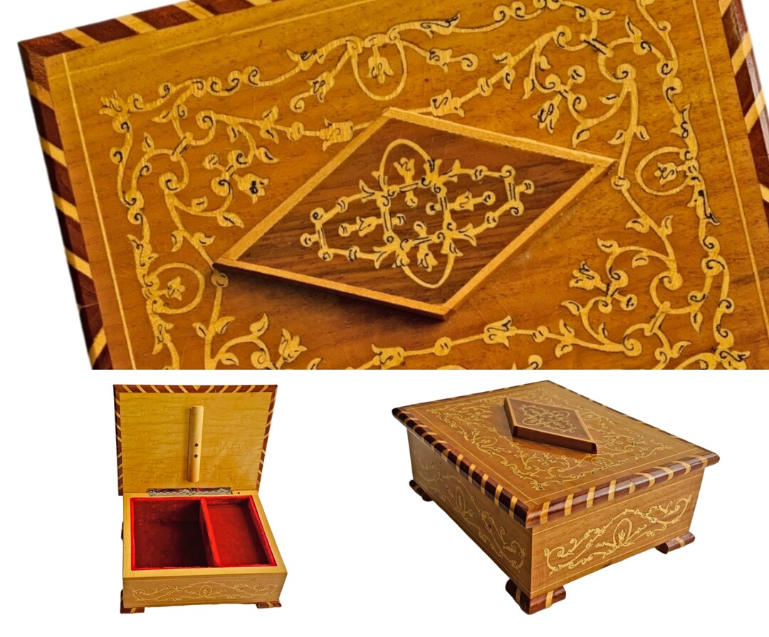 Inlaid Wood Music Box, Vtg Italian Marquetry Jewelry Box, Maruzella ...