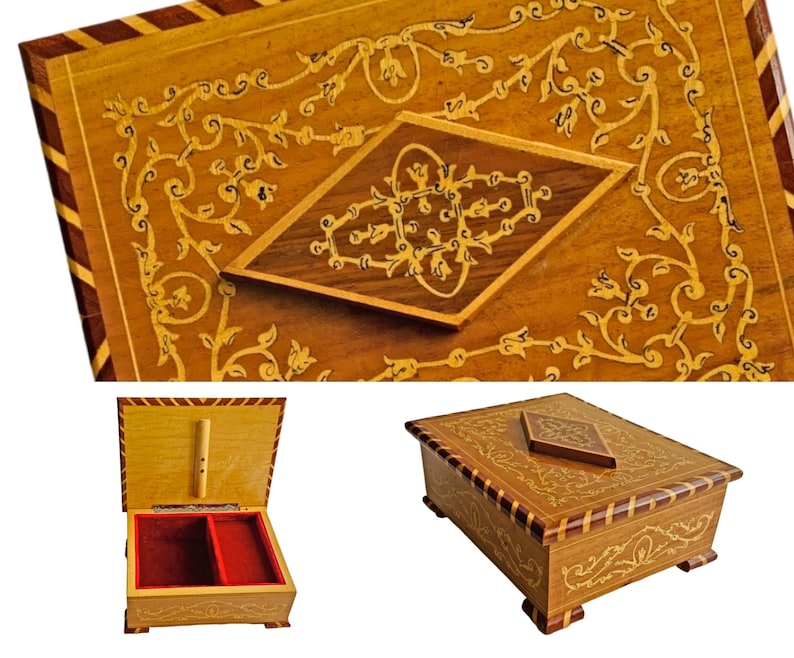 Vintage Inlaid Wood Music Box Italian Wooden Inlay Marquetry - Etsy