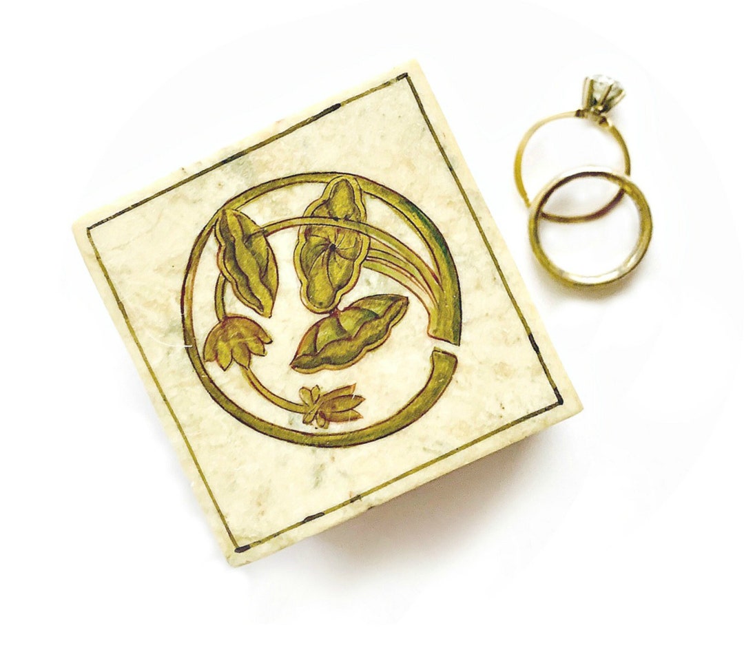 Stone Lily Pad Ring Box, Stone Lotus Box, Inlay Stone Ring Box, Stone ...