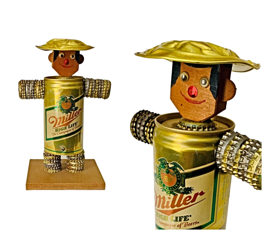 Handmade Miller Beer Can Folk Art Figure, Bottle Cap Man - Etsy