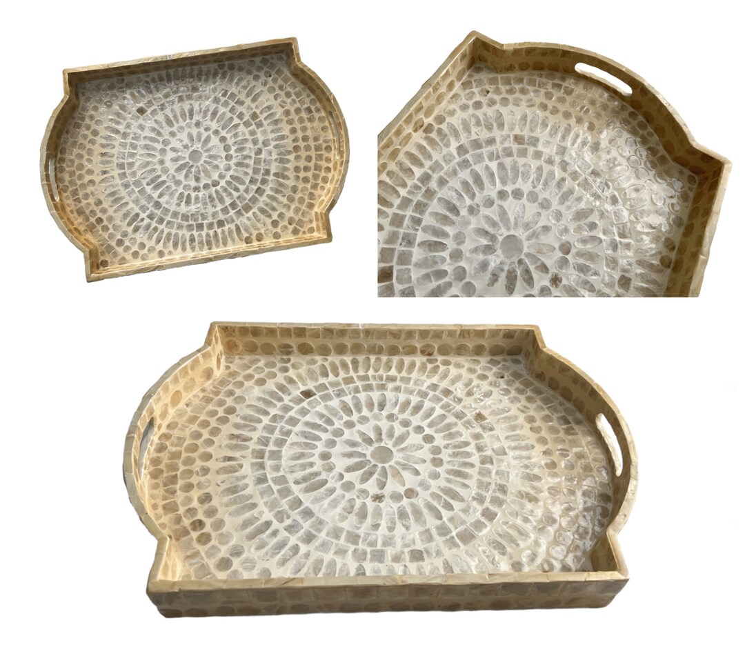 Large Capiz Shell Tray With Handles, Gold Capiz Shell Handled Tray ...