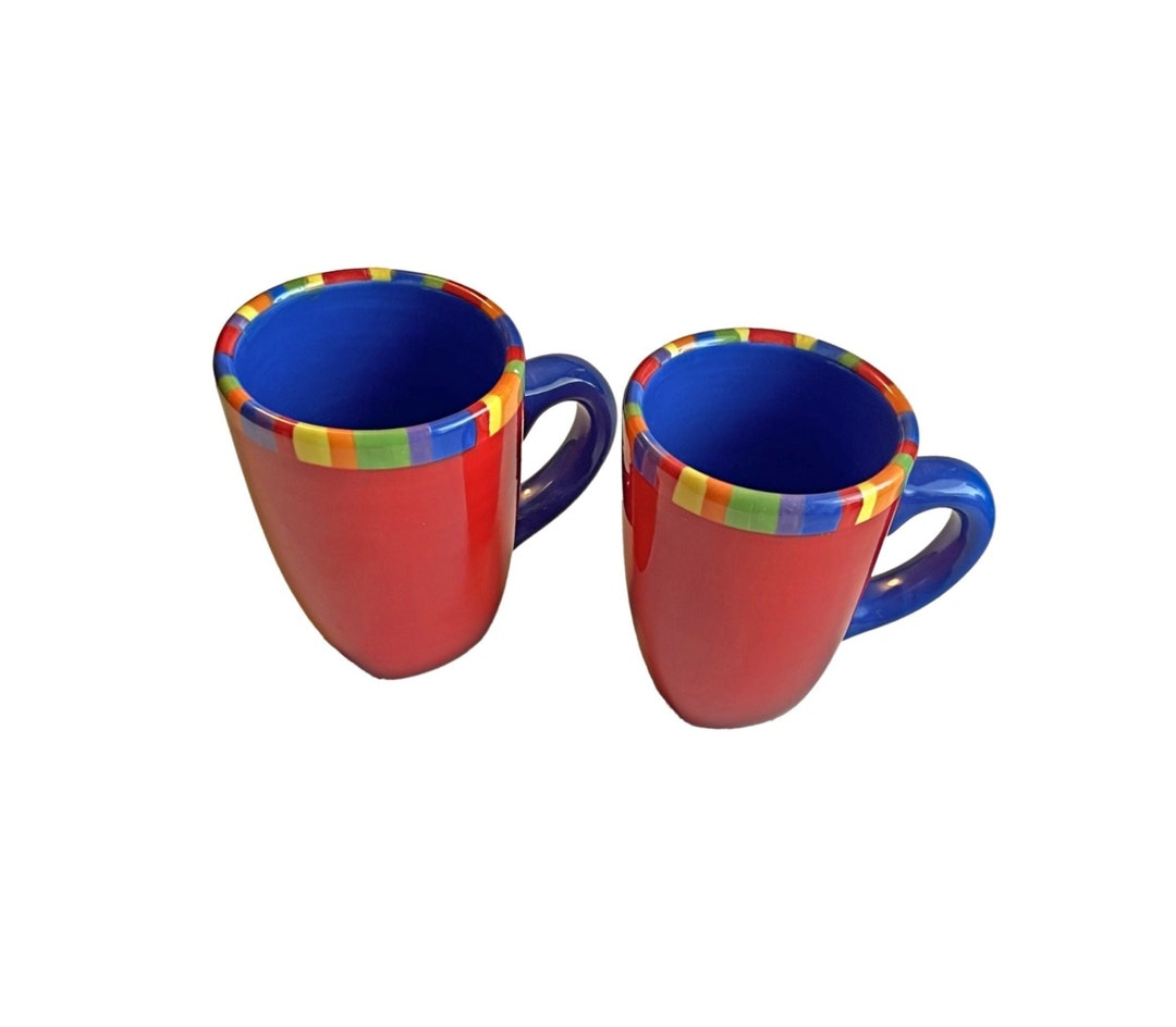 Set Red Caribe Antigua Stripe Dansk Mugs, DANSK Hand Painted Red Mugs ...