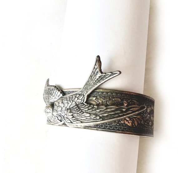 Swallow Bird Cuff Bracelet, Embossed Bird Bracelet Cu… - Gem