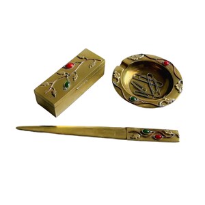 Ornate Brass Desk Set, 3 Piece Brass Desk Set, Brass Ashtray ...