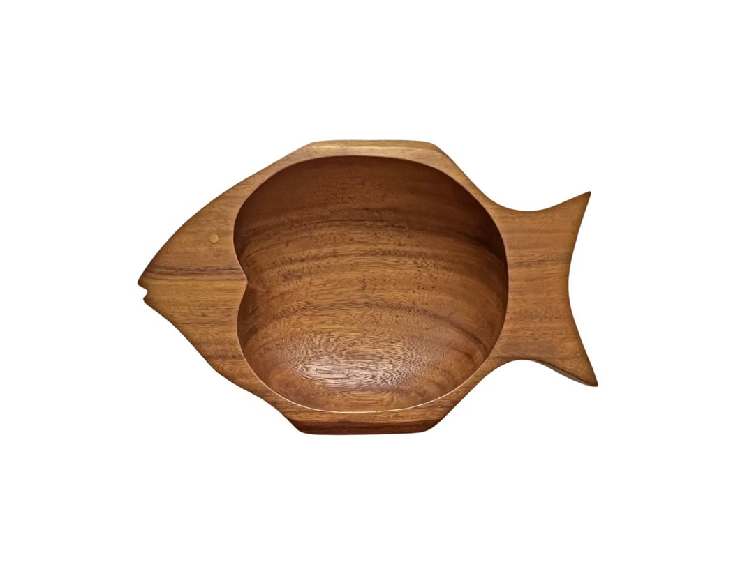 Large Wooden Fish Bowl, Fish Shaped Wood Bowl, Teak Wood Fish Salad ...