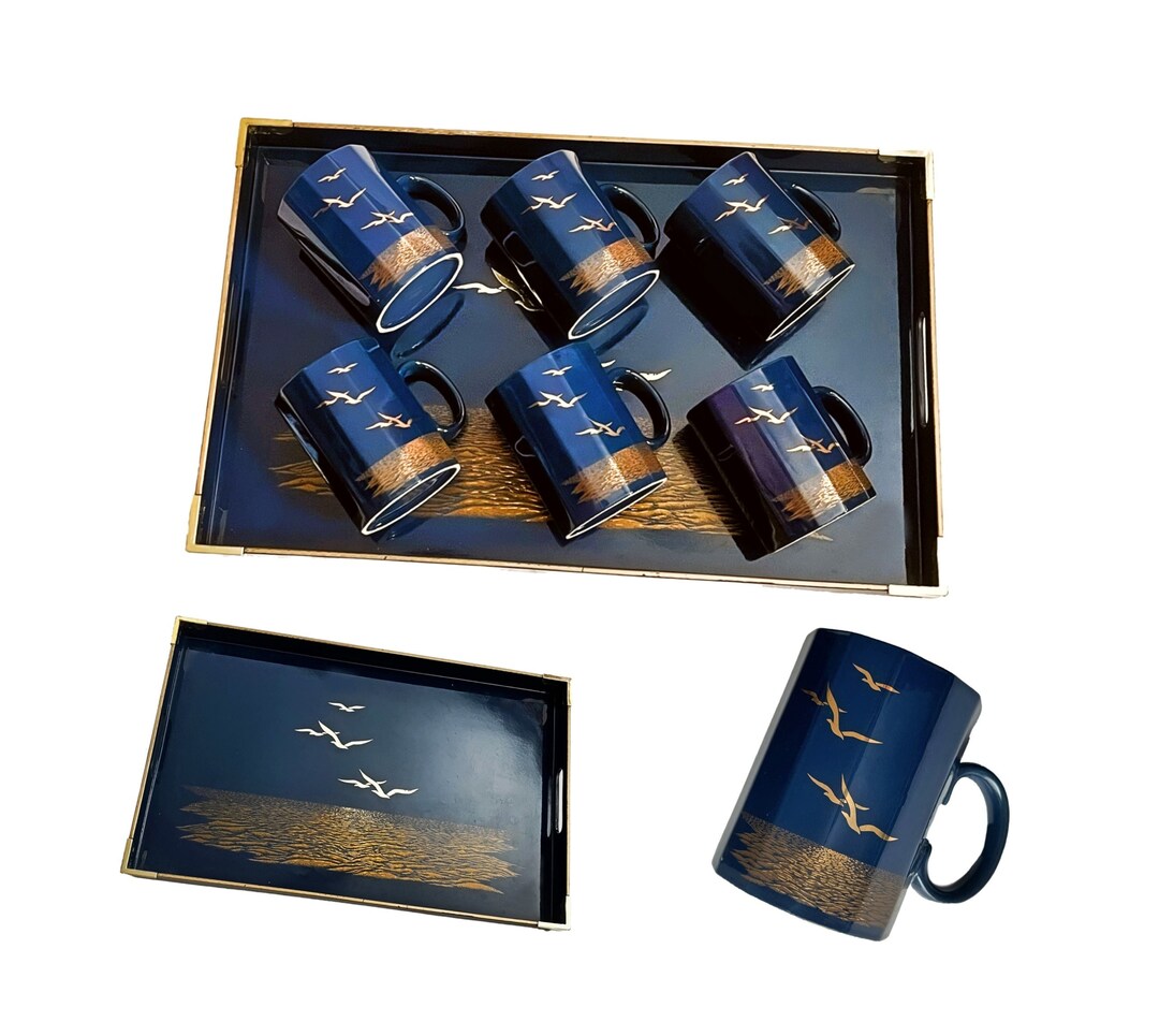 Otagiri Seagull Tray and Mug Set, Six Seagull Mugs With Large Tray ...