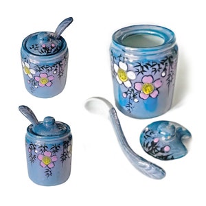 Blue Lusterware Hand Painted Cherry Blossoms Salt Cellar, Vintage Japan ...