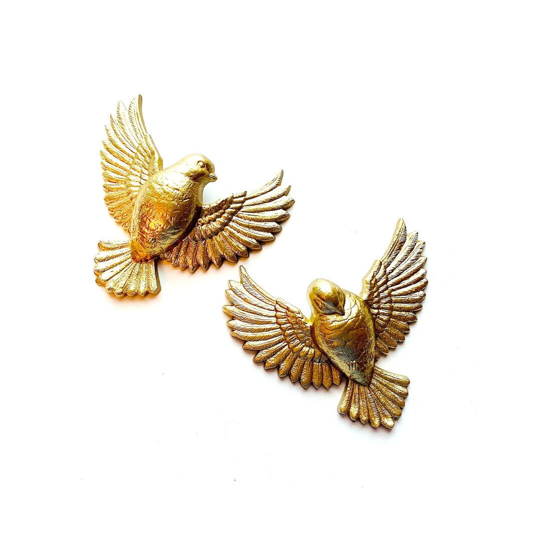 Two Gold Doves, Vintage Burwood Bird Hangings, 2 Gold Dove Wall ...