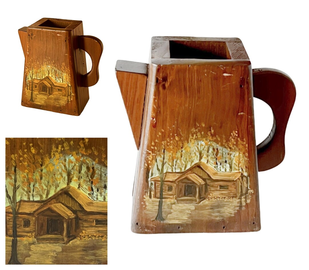 Vintage Hand Painted Wooden Pitcher Handmade Wood Pitcher - Etsy