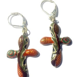 Vintage Enamel Cross Set, Enamel Cross Brooch Pendant & Earrings ...