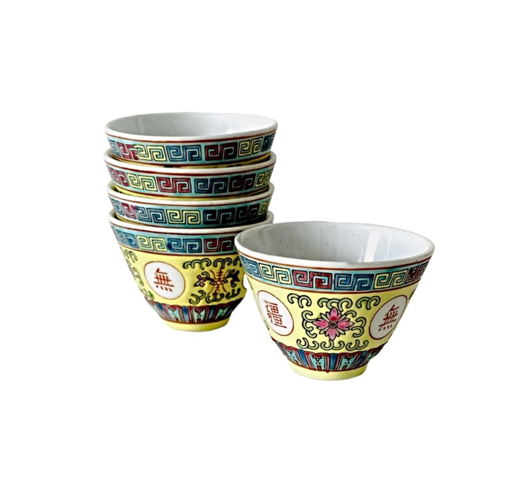 Asian Sake Cup Set, Asian Tea Cups, Five Chinese Porcelain Cups, 5 ...