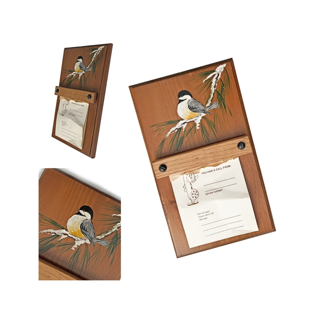 Handmade Painted Chickadee Wooden Wall Mounted Note Holder - Etsy