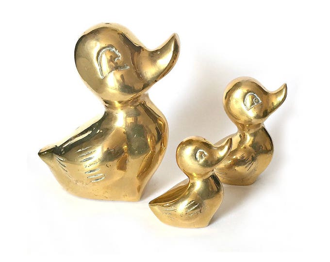 Brass Duck Family, Vintage Brass Duck Figurines, Solid Brass Duck Trio ...