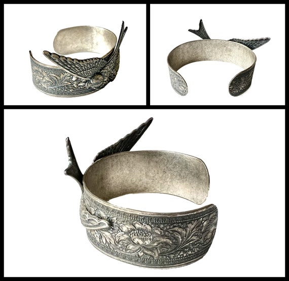 Swallow Bird Cuff Bracelet, Embossed Bird Bracelet Cu… - Gem