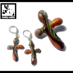 Vintage Enamel Cross Set, Enamel Cross Brooch Pendant & Earrings ...