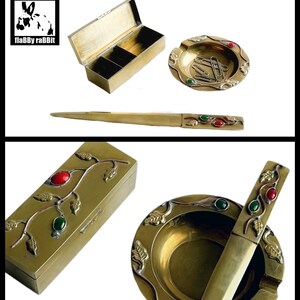 Ornate Brass Desk Set, 3 Piece Brass Desk Set, Brass Ashtray ...