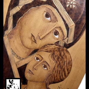 Religious Madonna and Child Wood Pyrography Icon, Nazareth Hermitage ...