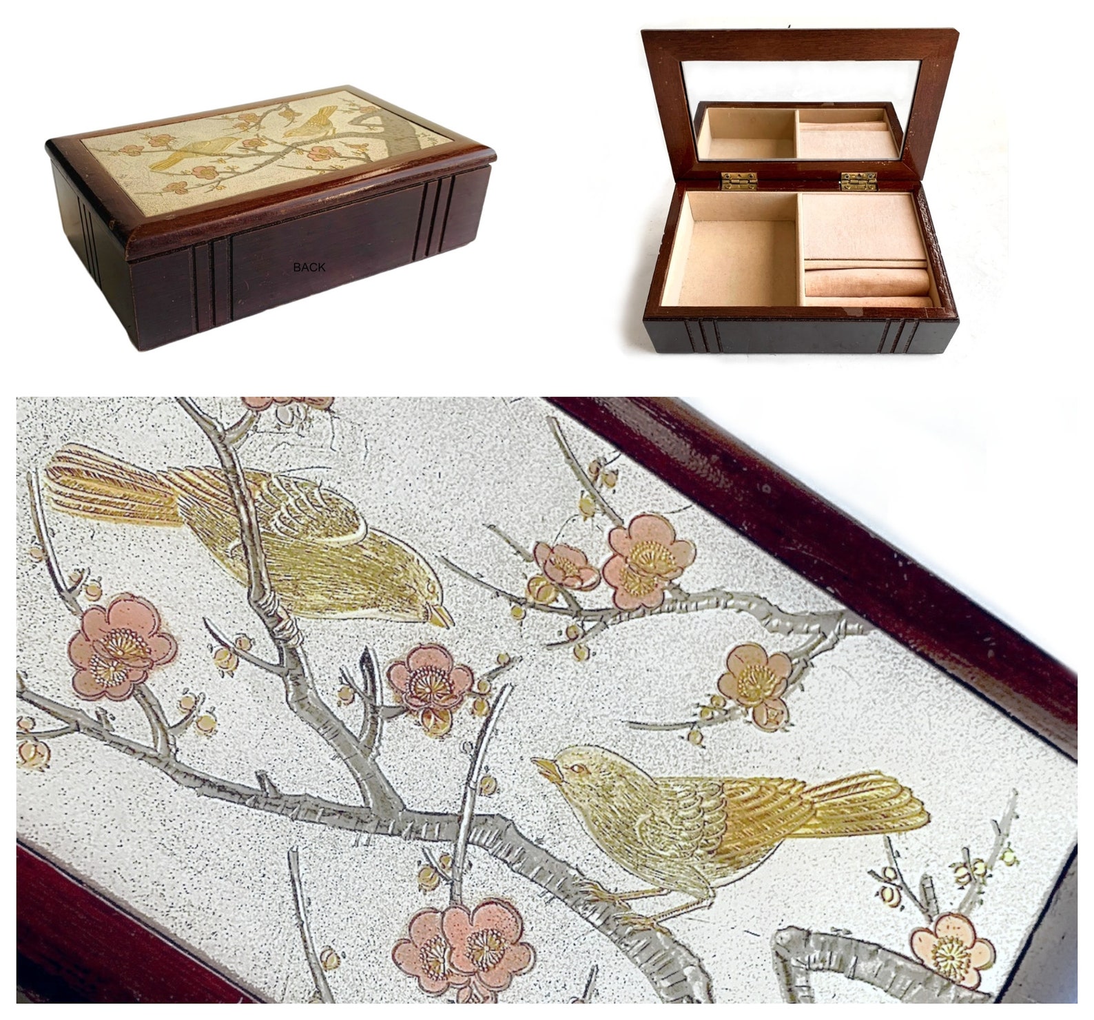 Vintage Asian Music Box Wood and Pressed Metal Top Bird Music - Etsy