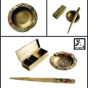 Ornate Brass Desk Set, 3 Piece Brass Desk Set, Brass Ashtray ...