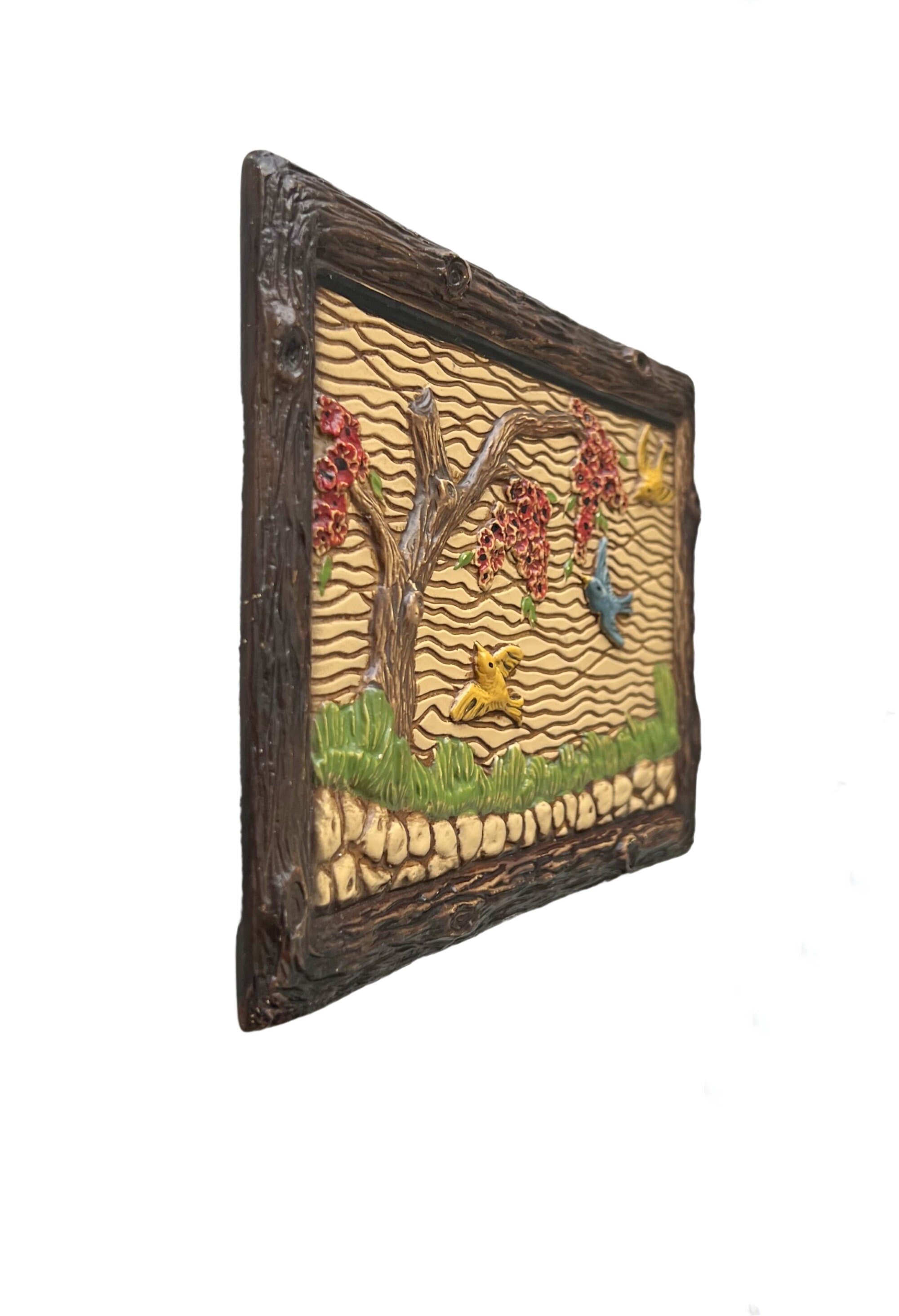 3D Chalkware Nature Plaque, English Nature Scene, Birds and Trees Wall ...