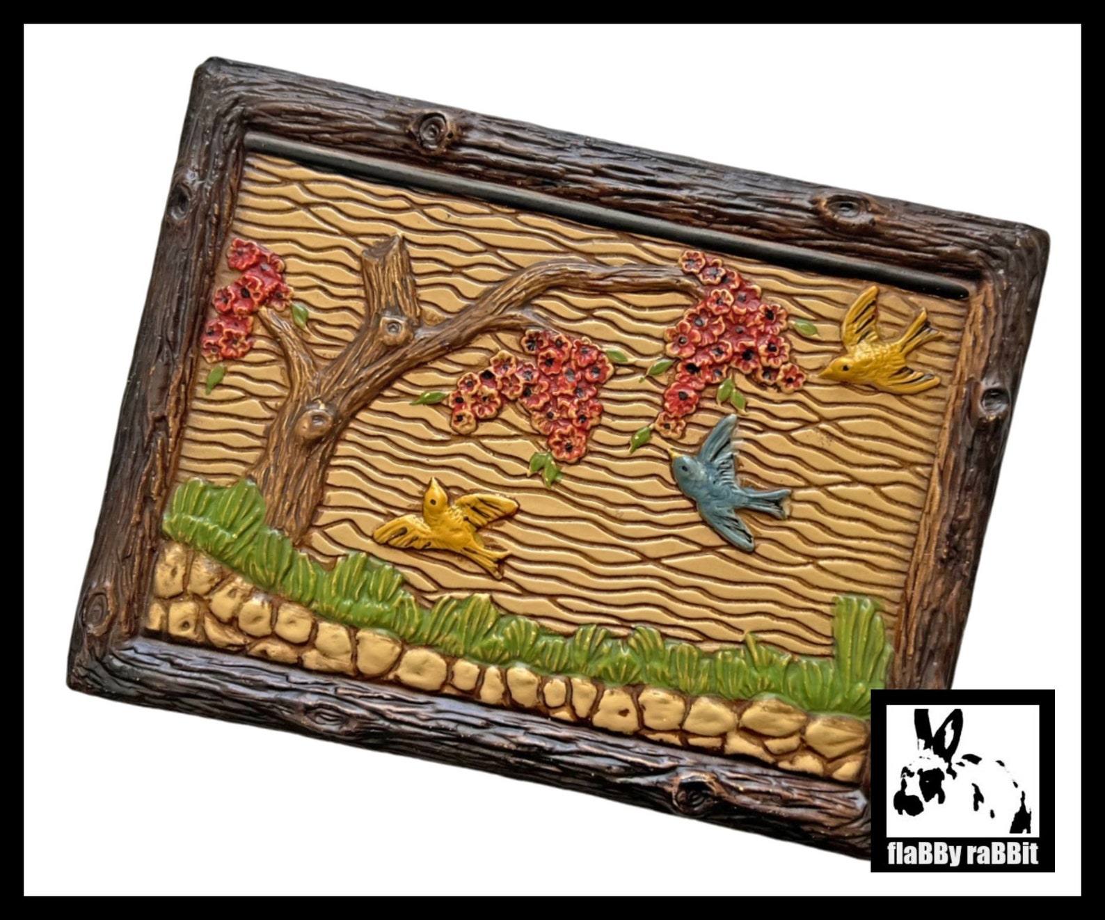 3D Chalkware Nature Plaque, English Nature Scene, Birds and Trees Wall ...