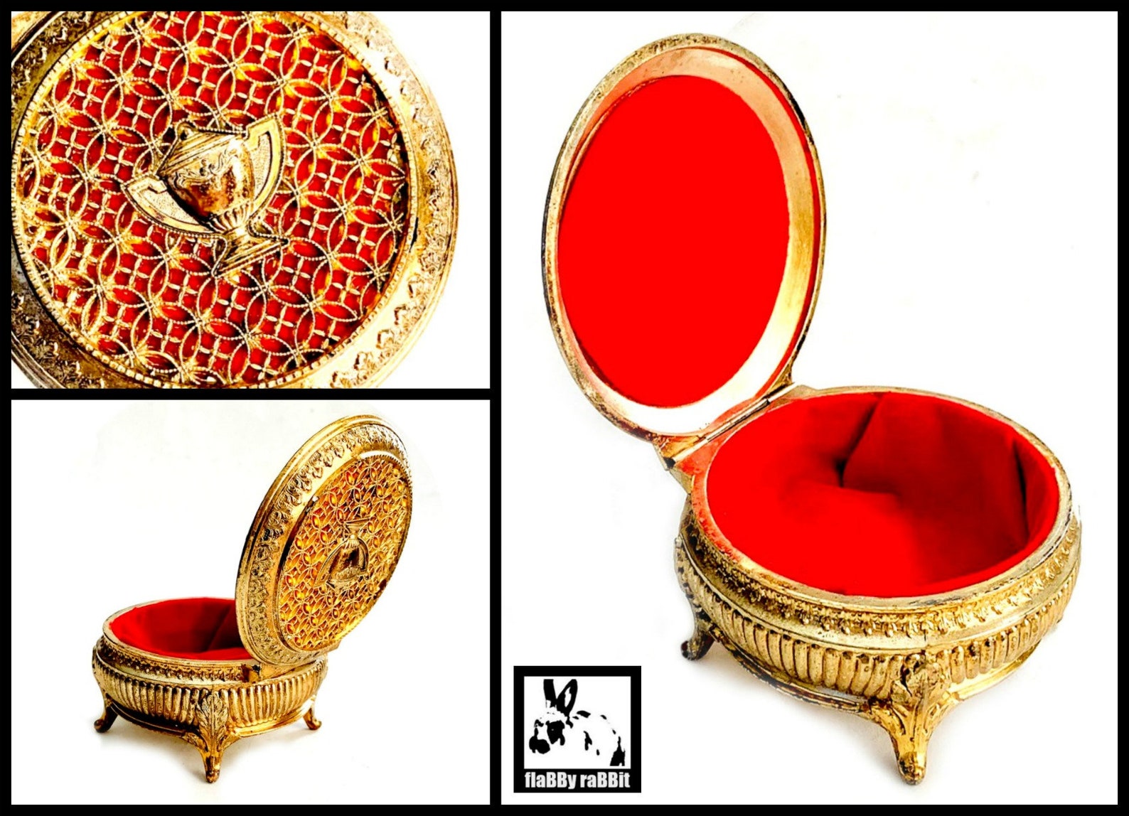 Ornate Gold Red Hinged Box Ornate Gold Tone Box With Red - Etsy