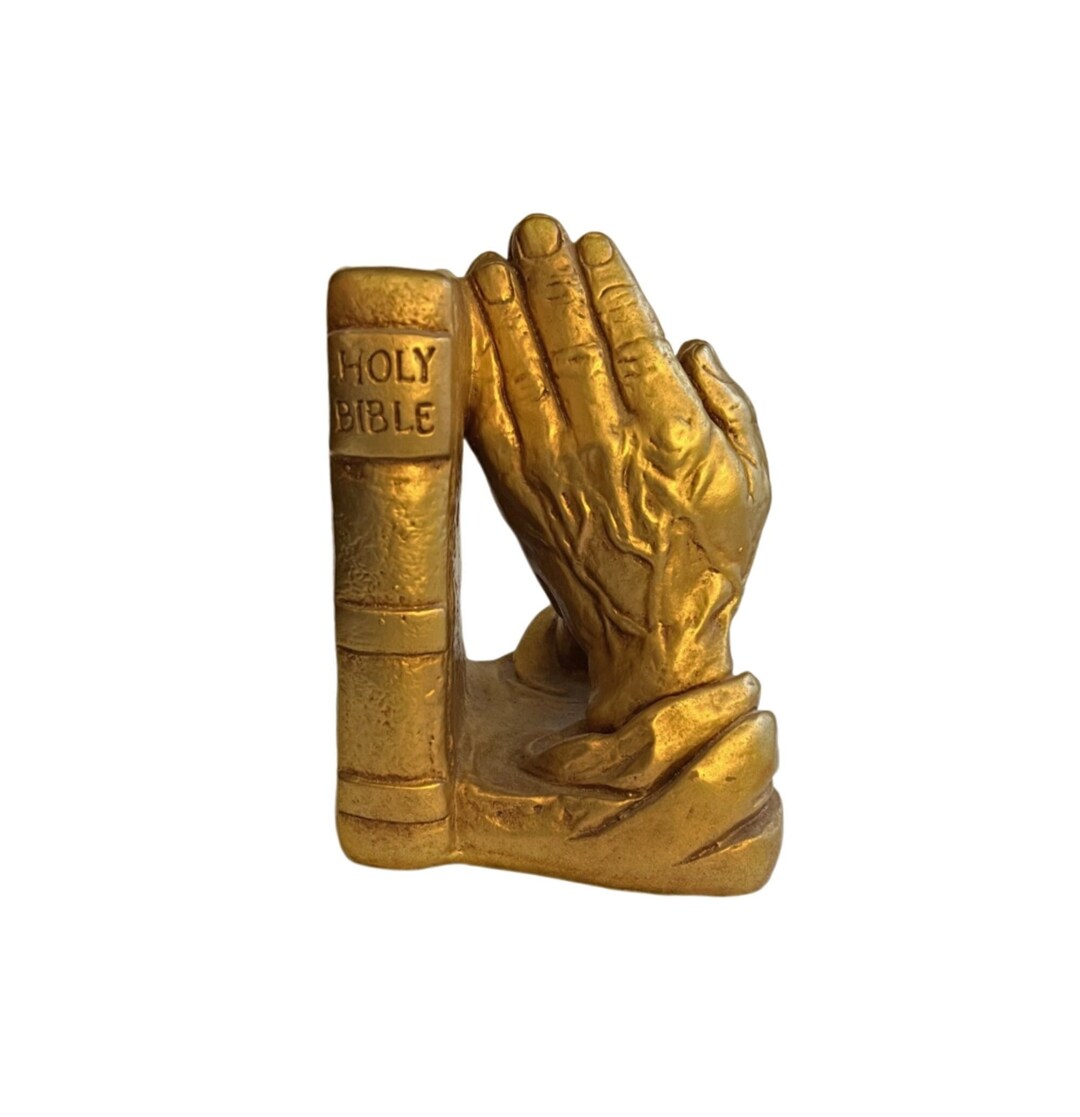 Gold Holy Bible & Praying Hands Bookend, 1965 Progressive Arts Products ...