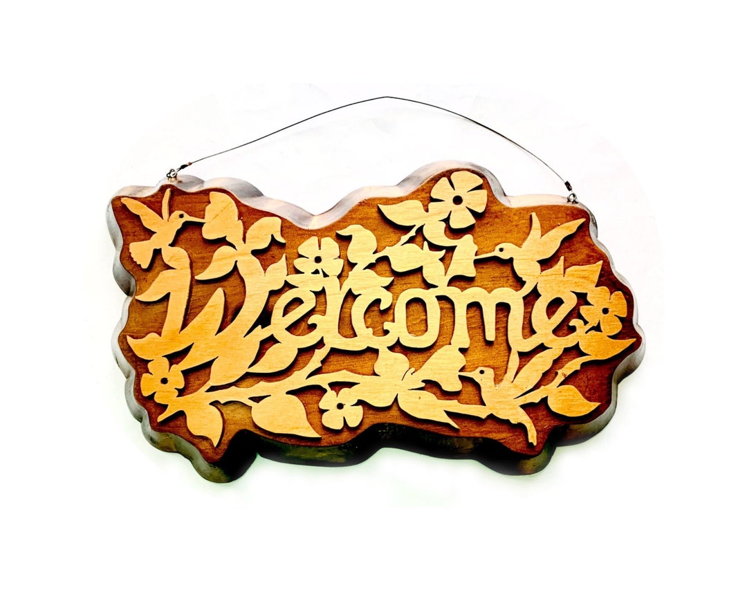 WELCOME Sign, Vintage Wood Handcraft Welcome Sign, Wood Welcome Plaque ...