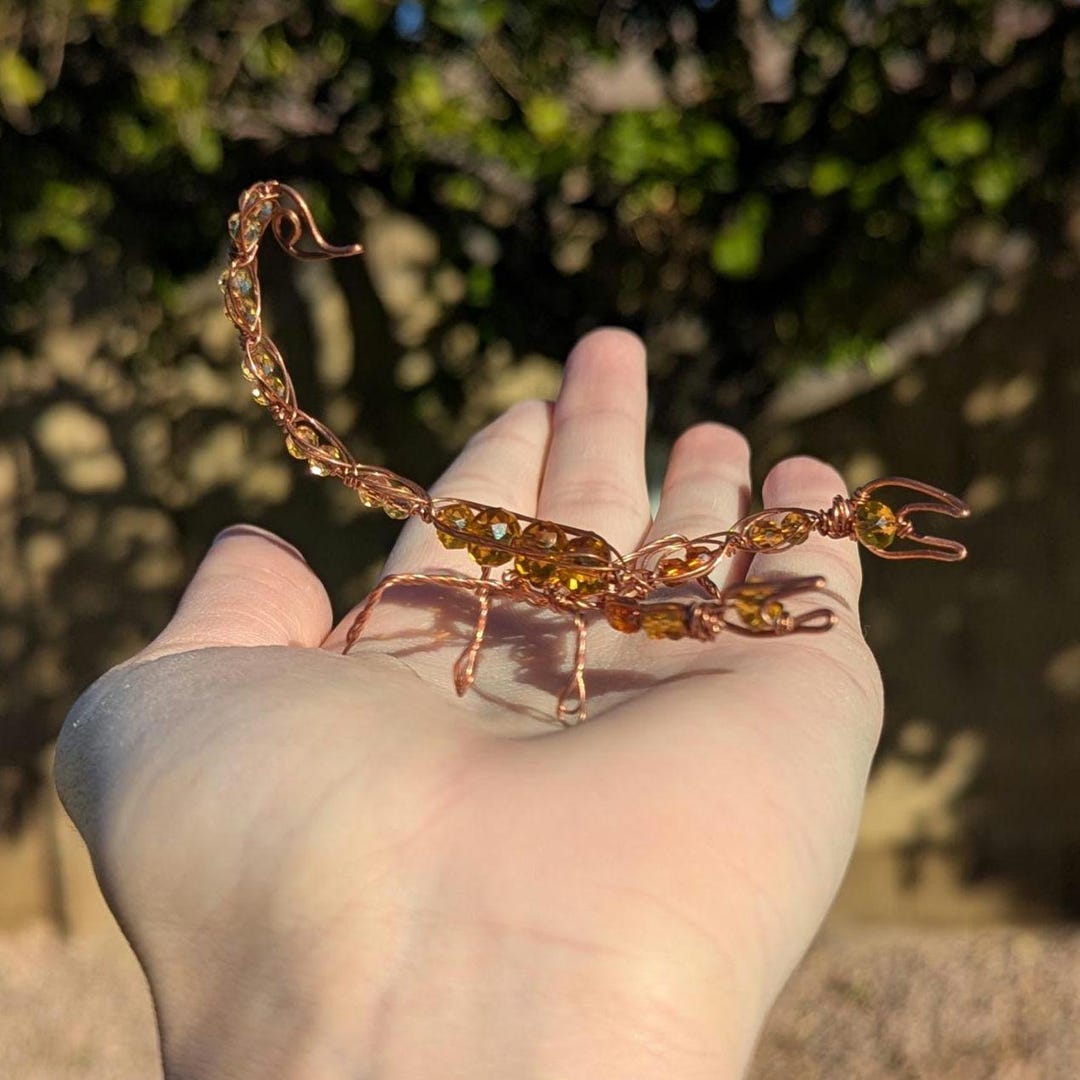 Handmade Bead Wire Scorpion - Wire Sculpture - Golden Yellow - Wire ...
