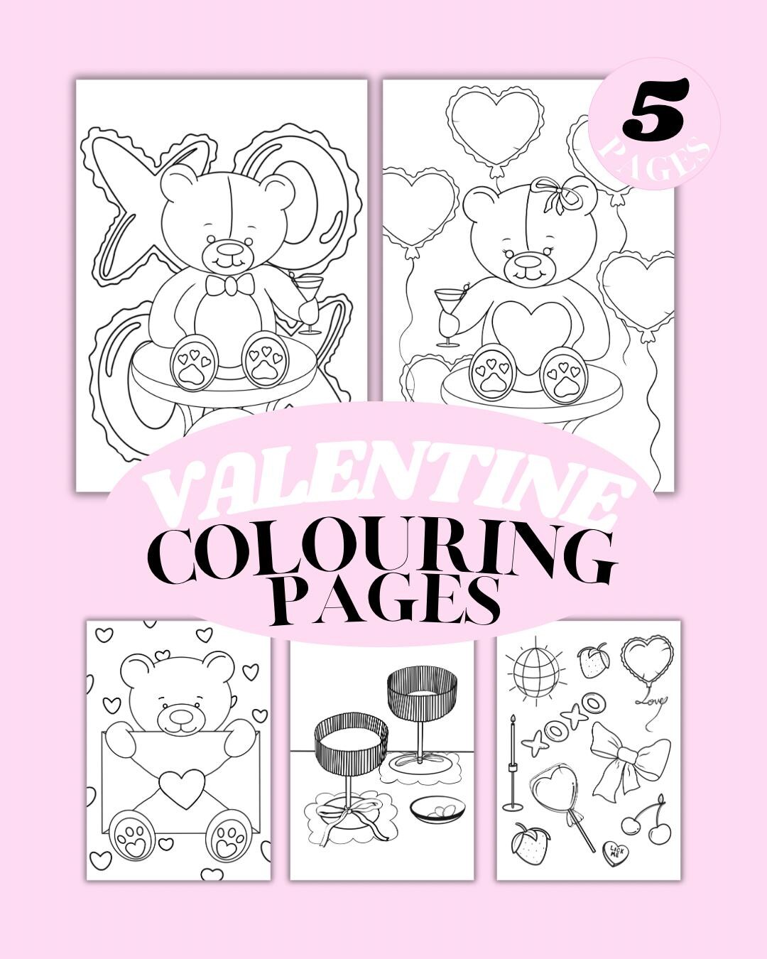 Valentine's Colouring in Cuddly Bear Digital / Printable Colouring ...