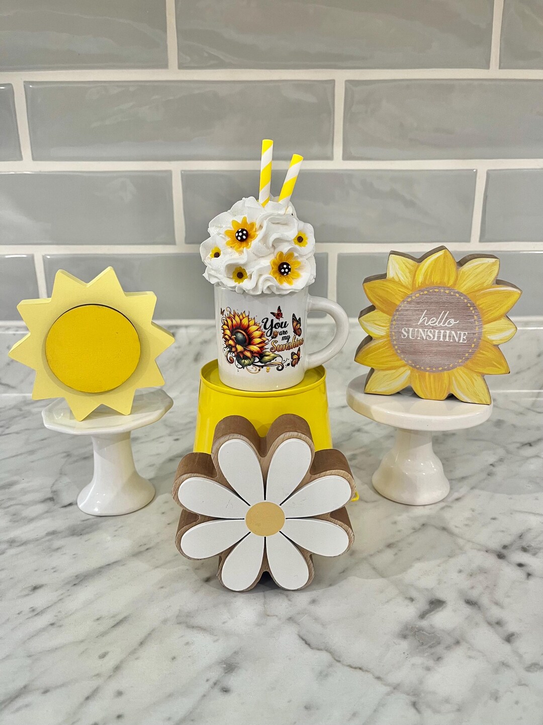 Faux Sunshine Sunflower Mug Drink, Tiered Tray Decor, You Are My ...