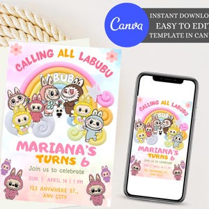 Labubu Birthday Invitation, Labubu Editable Template, Labubu Birthday ...