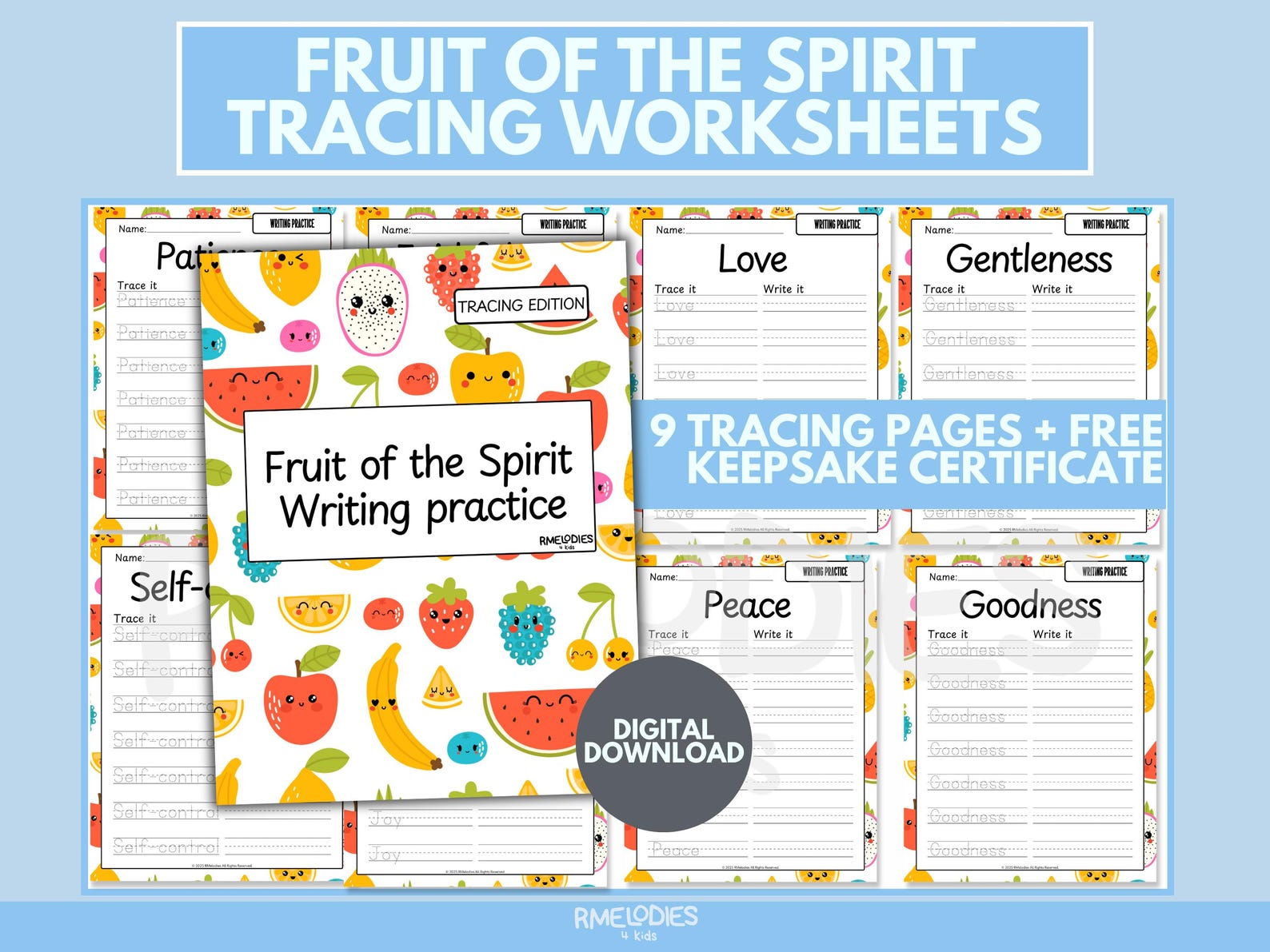 Fruit of the Spirit Tracing Worksheets: Christian Handwriting Practice ...