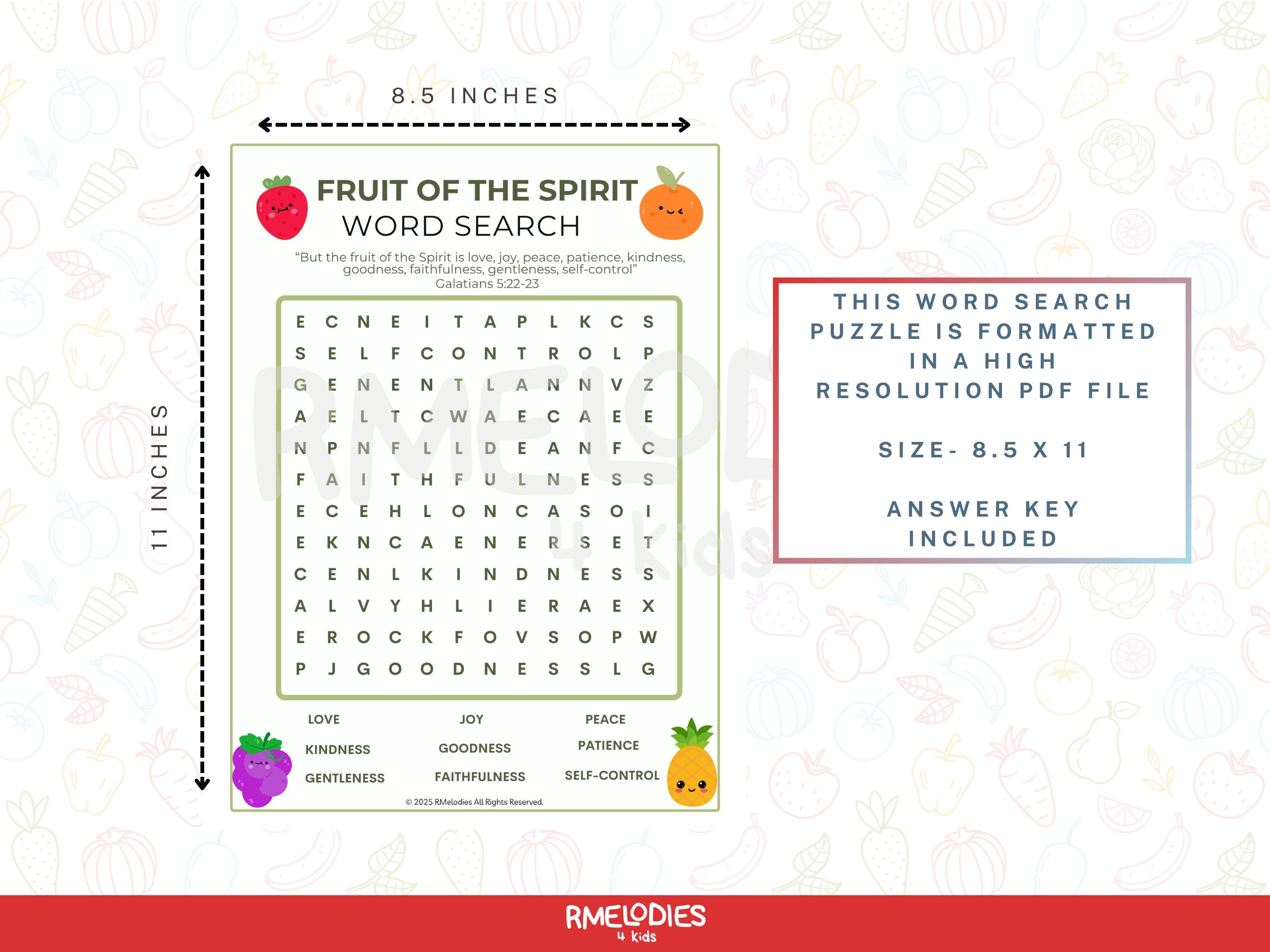 Fruit of the Spirit Word Search Puzzle: Christian Bible Activity (PDF ...