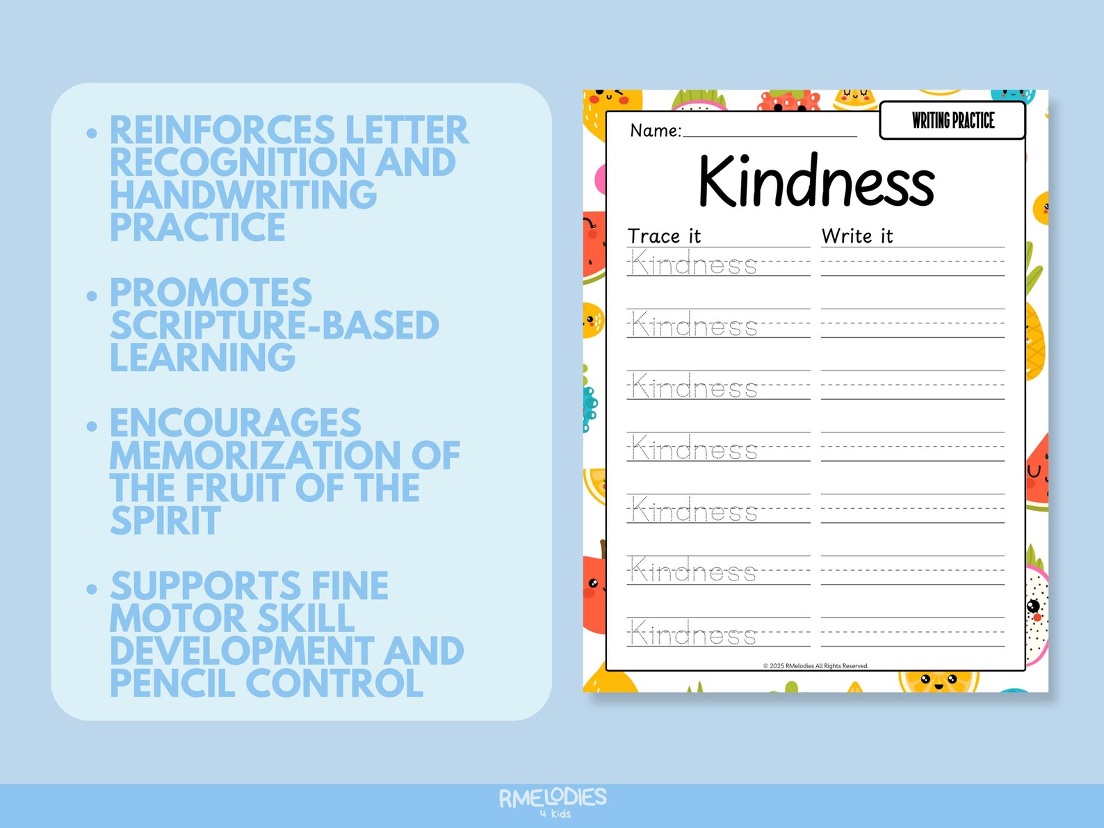 Fruit of the Spirit Tracing Worksheets: Christian Handwriting Practice ...