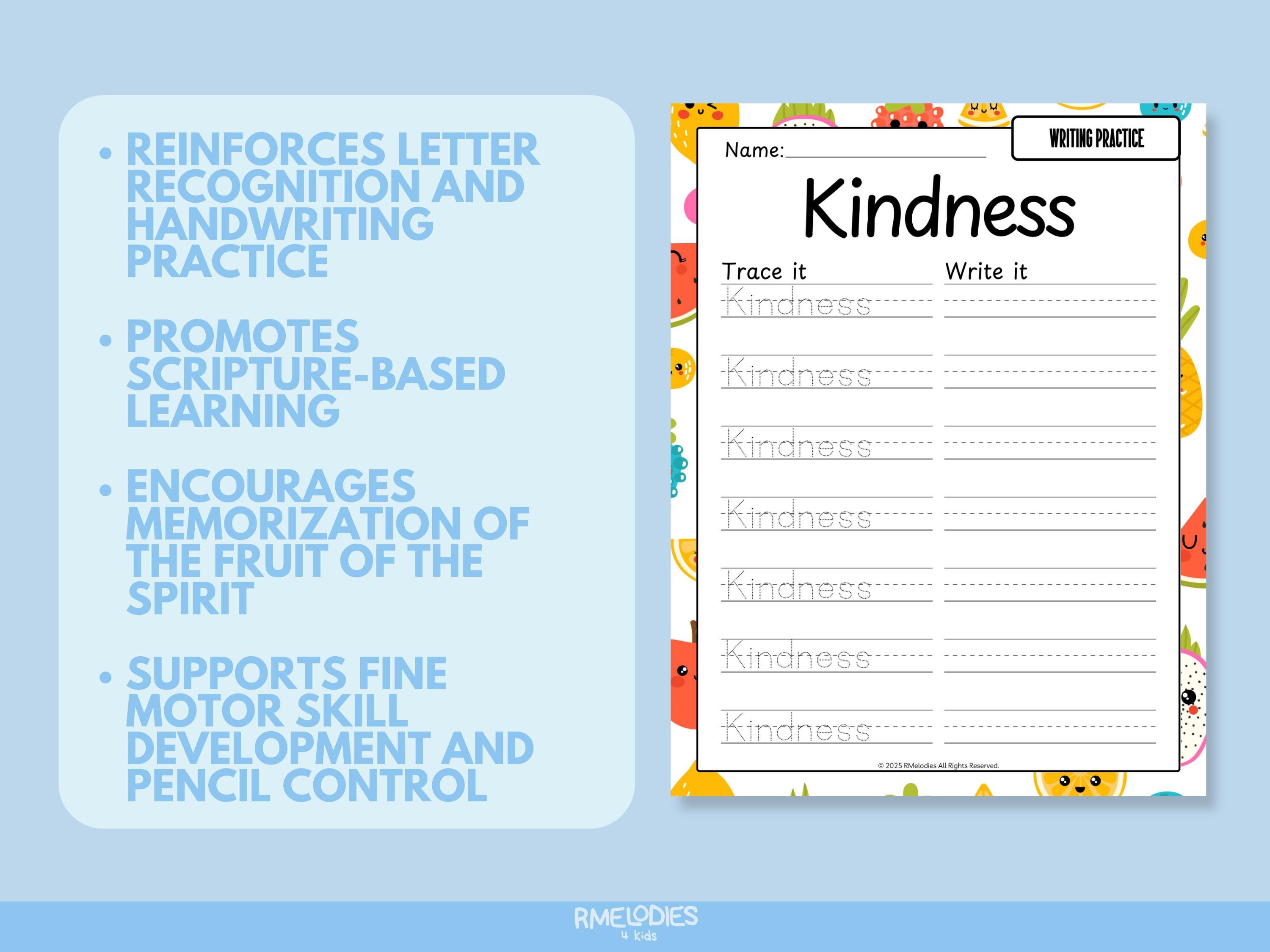 Fruit of the Spirit Tracing Worksheets: Christian Handwriting Practice ...