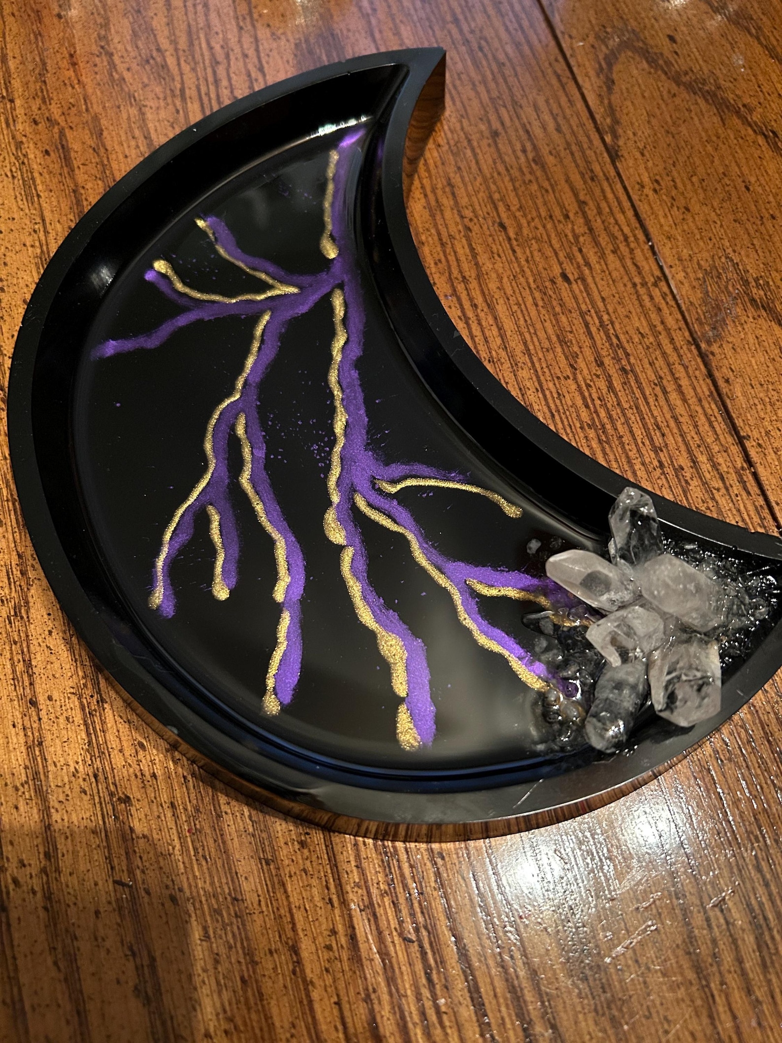 Crescent Moon Tray, Altar Tray, Quartz Crystals, Witches Altar, Candle ...